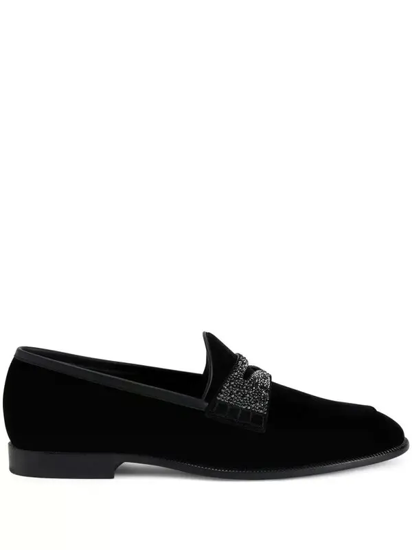 GIUSEPPE ZANOTTI Ermy Rhinestone-detail Velvet Loafers - Black