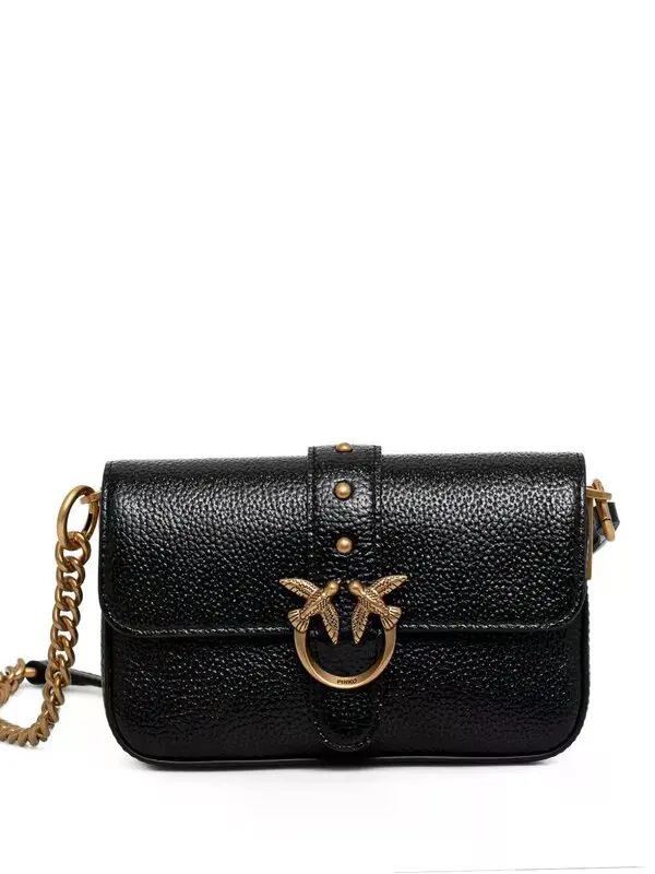 Pinko Love Birds Leather Mini Crossbody Bag - Black