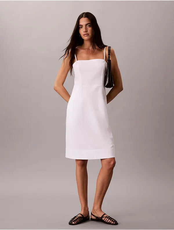 Calvin Klein Linen Blend Mini Sheath Dress - Brilliant White