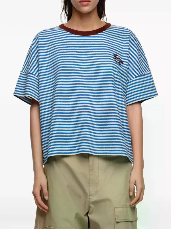 Bimba Y Lola Striped Embroidered T-shirt - Blue