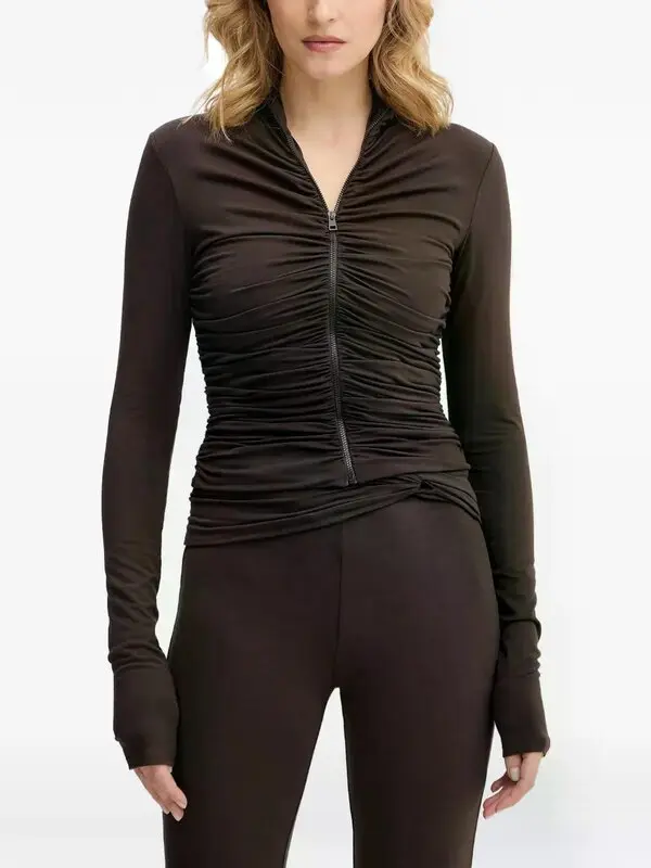 LA MANIA Annika Ruched-detail Zip-fastening Sweatshirt - Brown