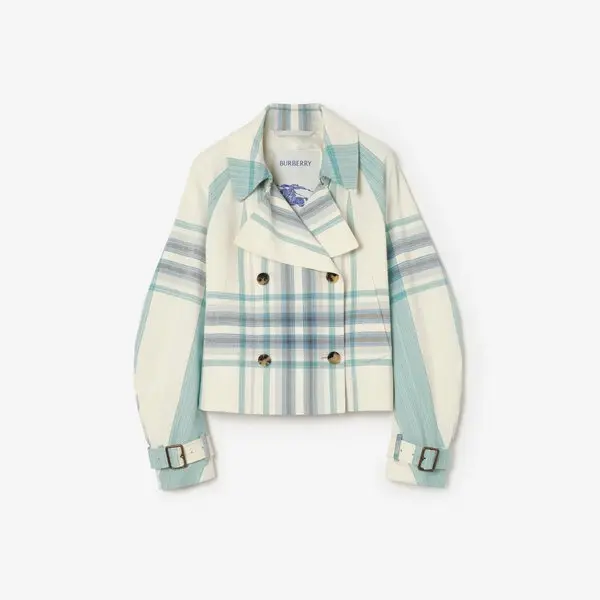 Burberry Cropped Check Ladybrook Trench Jacket - Tidal Blue