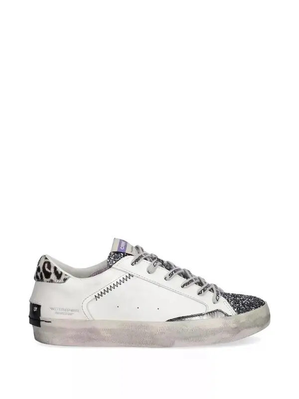 CRIME LONDON Glitter Panel Leopard-print Sneakers - White