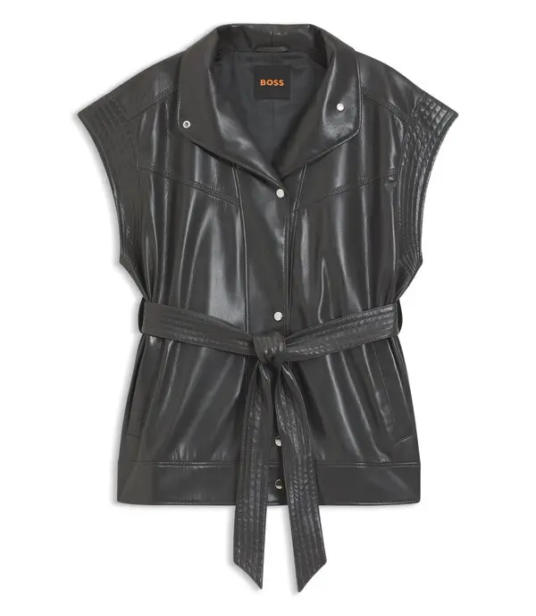BOSS Faux-leather Sleeveless Jacket With Belt