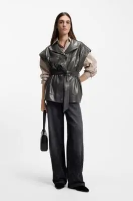 BOSS Faux-leather Sleeveless Jacket With Belt