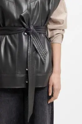 BOSS Faux-leather Sleeveless Jacket With Belt