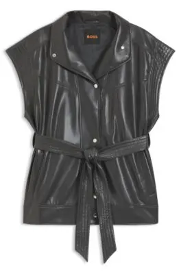 BOSS Faux-leather Sleeveless Jacket With Belt