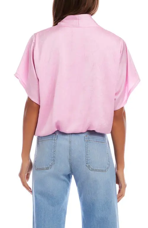 Karen Kane Crushed Satin V-neck Top - Pink