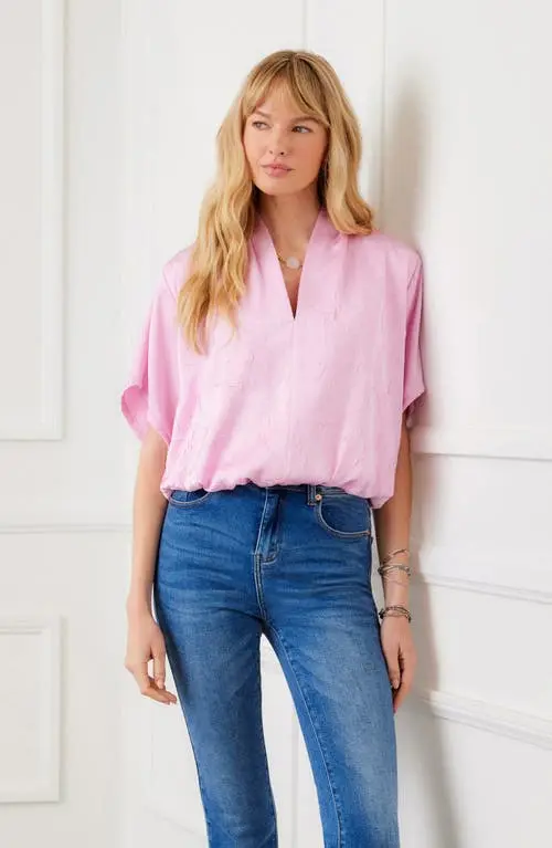 Karen Kane Crushed Satin V-neck Top - Pink