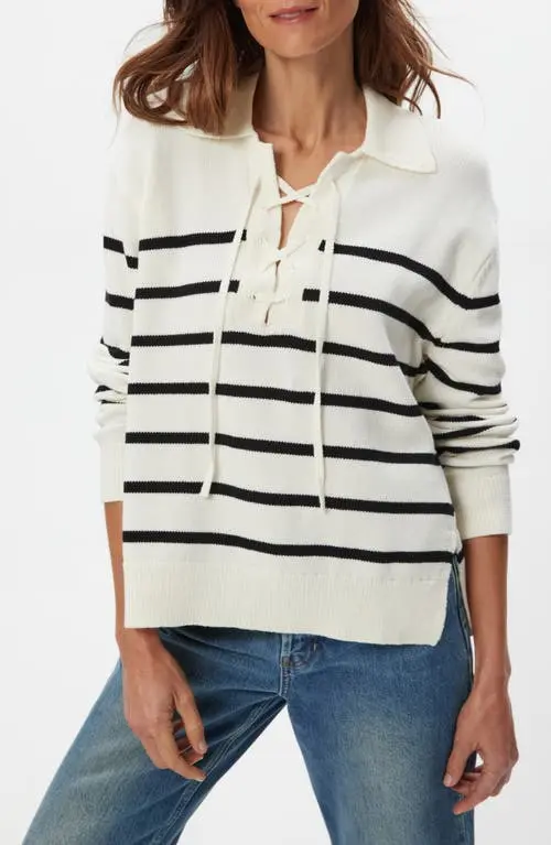 Michael Stars Adrienne Lace Up Striped Sweater - Ivory/black