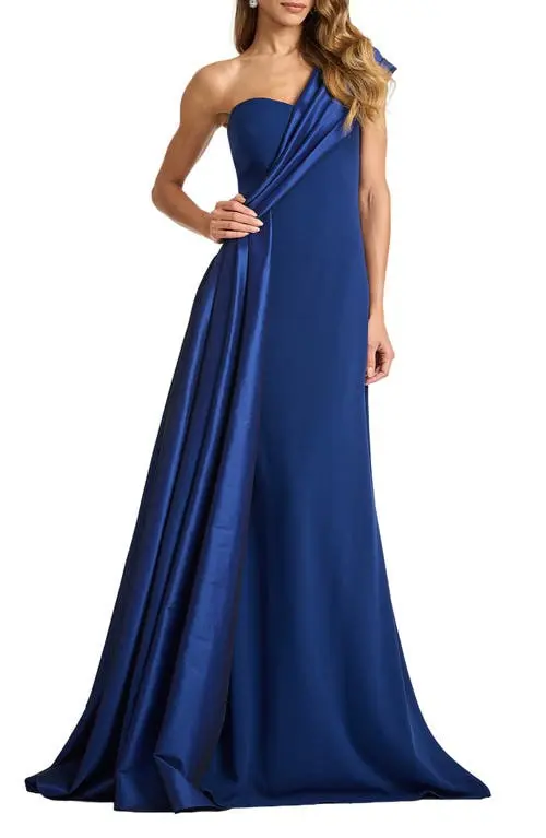 Tadashi Shoji One-shoulder Crepe & Taffeta Ballgown - Navy