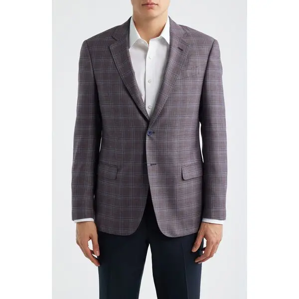 Emporio Armani Plaid Virgin Wool Sport Coat - Plum