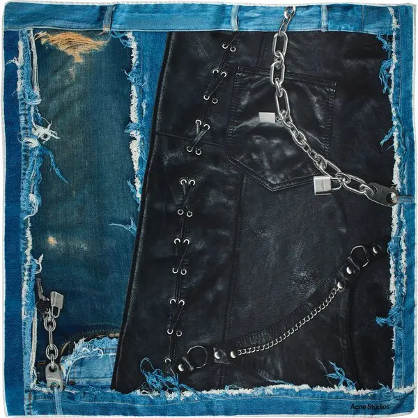 Acne Studios Vasco Denim Skeleton Trompe L'oeil Silk Scarf - Black/blue