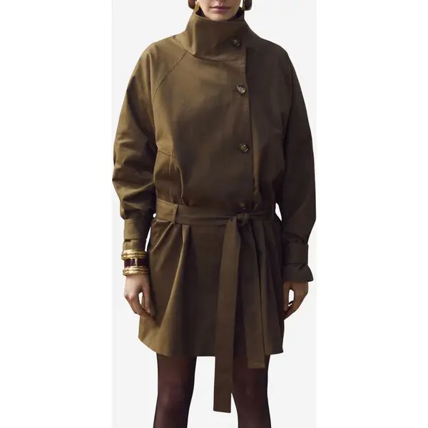 Mango Funnel Neck Belted Trench Coat - Medium Brown
