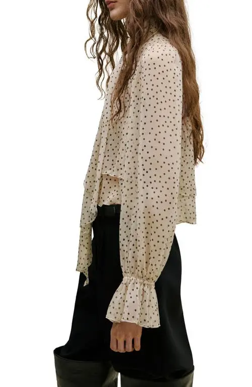 Mango Polka Dot Tie Neck Top