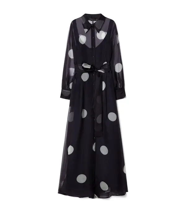 Marina Rinaldi Silk Polka Dot Maxi Shirt Dress