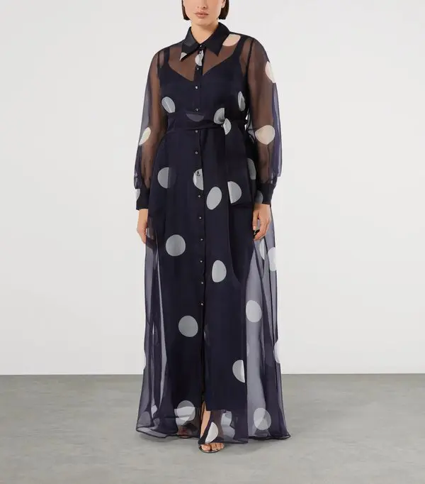 Marina Rinaldi Silk Polka Dot Maxi Shirt Dress