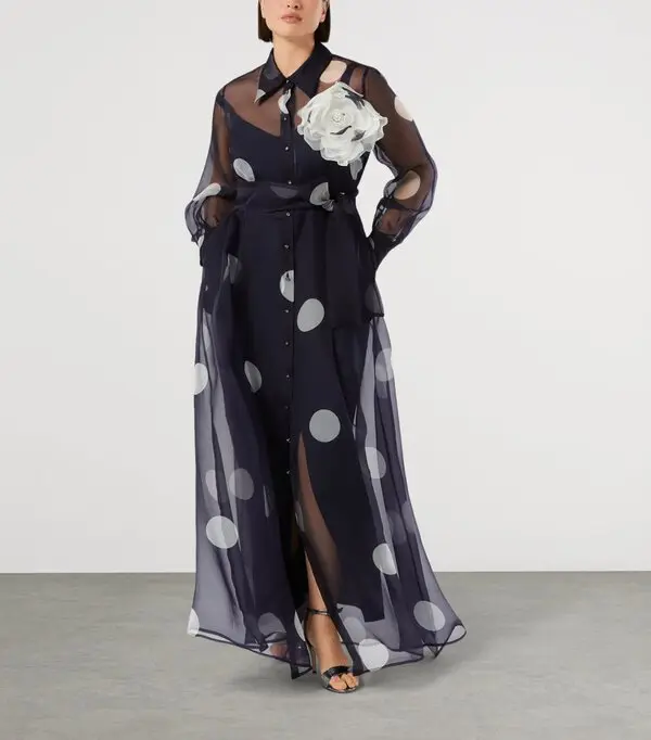 Marina Rinaldi Silk Polka Dot Maxi Shirt Dress