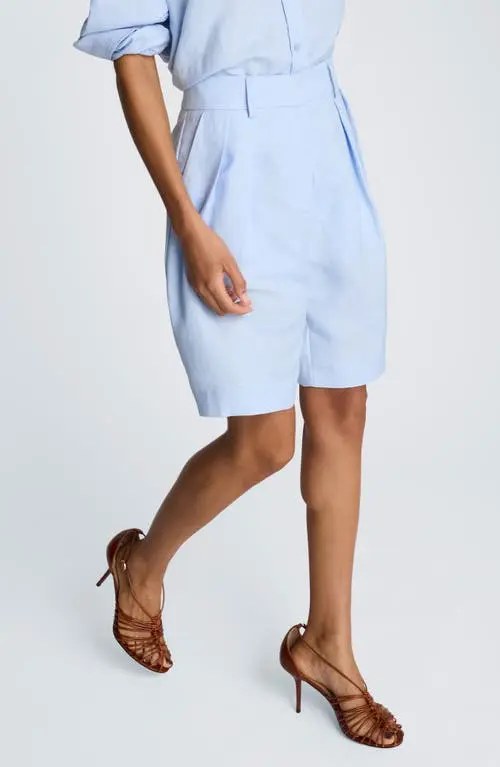 KENNETH COLE Pleated Linen Bermuda Shorts - Blue Dawn