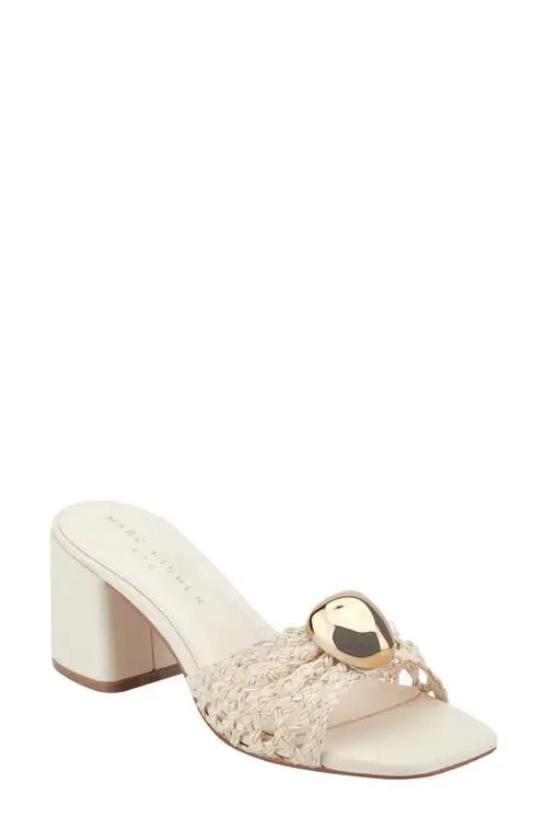 Marc Fisher Farrel Embellished Square Toe Slide Sandal - Ivory