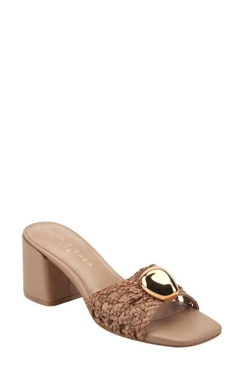 Marc Fisher Farrel Embellished Square Toe Slide Sandal - Natural