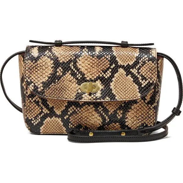 Clare V. Kathryn Snakeskin Embossed Leather Crossbody Bag - Tan