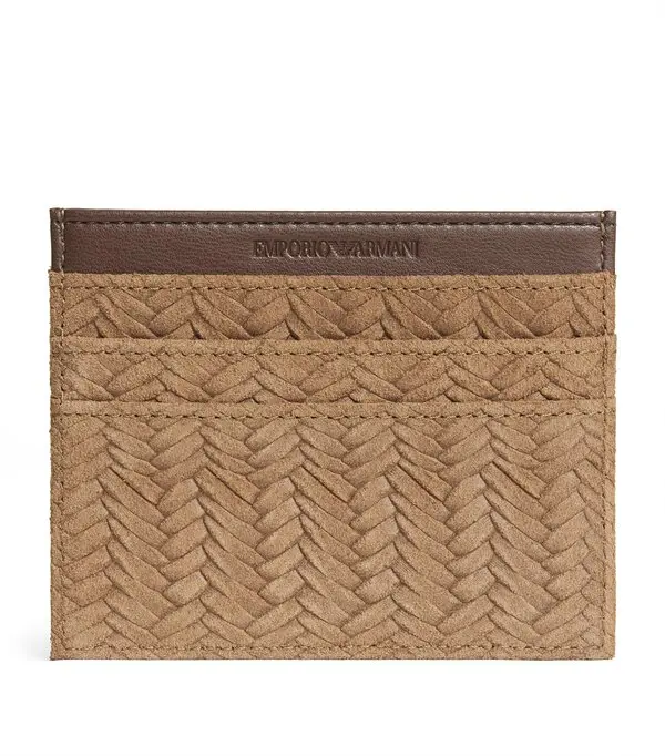Emporio Armani Suede Embossed Card Holder - Brown