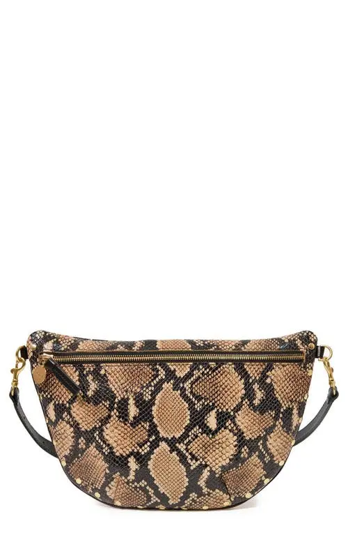 Clare V. Grande Snakeskin Embossed Leather Belt Bag - Tan