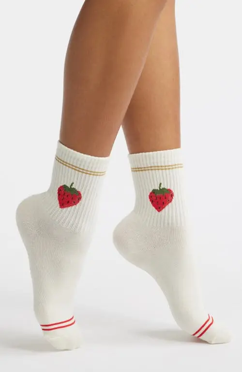 STEMS Strawberry Metallic Stripe Grippy Crew Socks - Gold