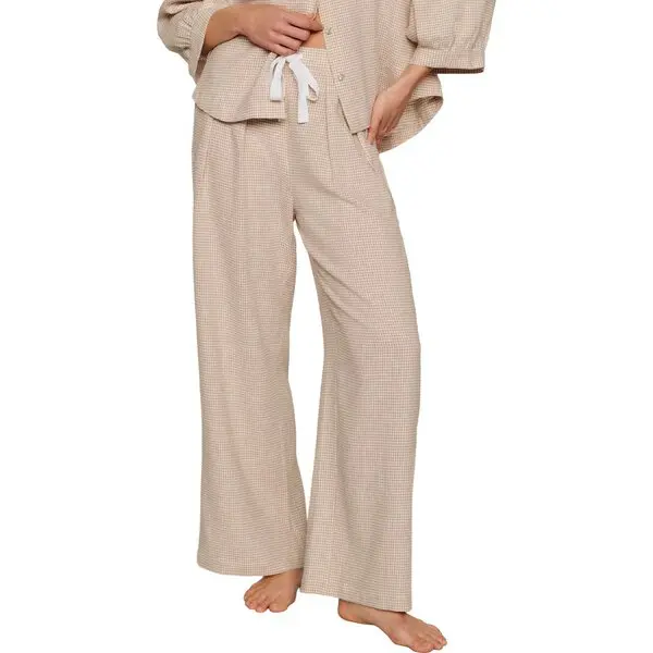 Eberjey Linen Blend Drawstring Lounge Pants - Gingham White/warm Taupe