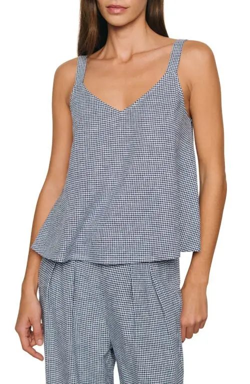 Eberjey Linen Blend V-neck Camisole - Gingham White/navy