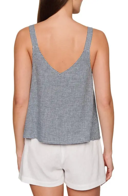 Eberjey Linen Blend V-neck Camisole - Gingham White/navy