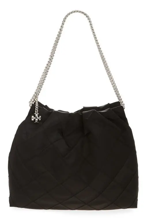 Tory Burch Fleming Quilted Nylon Hobo Bag - Black