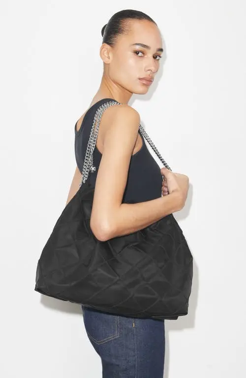 Tory Burch Fleming Quilted Nylon Hobo Bag - Black
