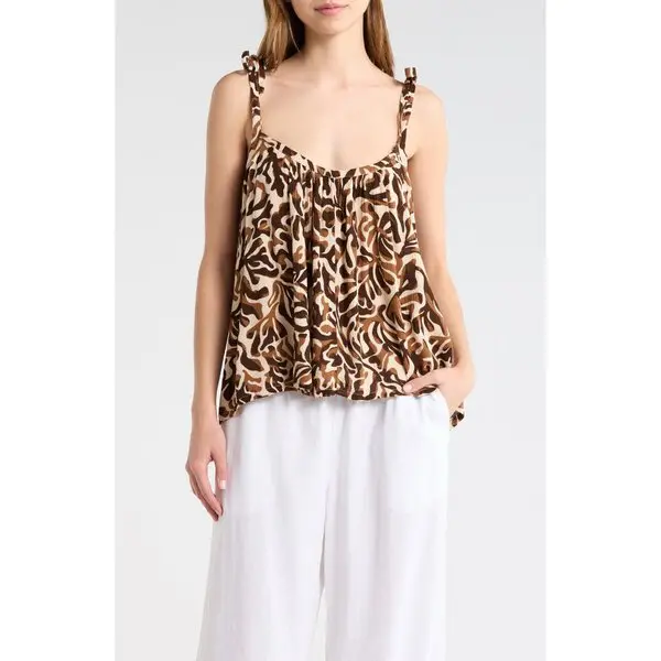 Elan Tie Strap Flowy Cover-up Top - Brown Carolina