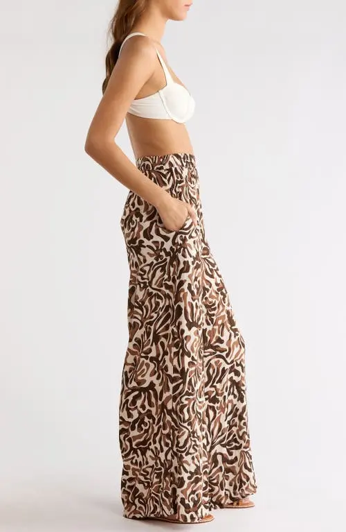 Elan Print Wide Leg Pants - Brown Carolina