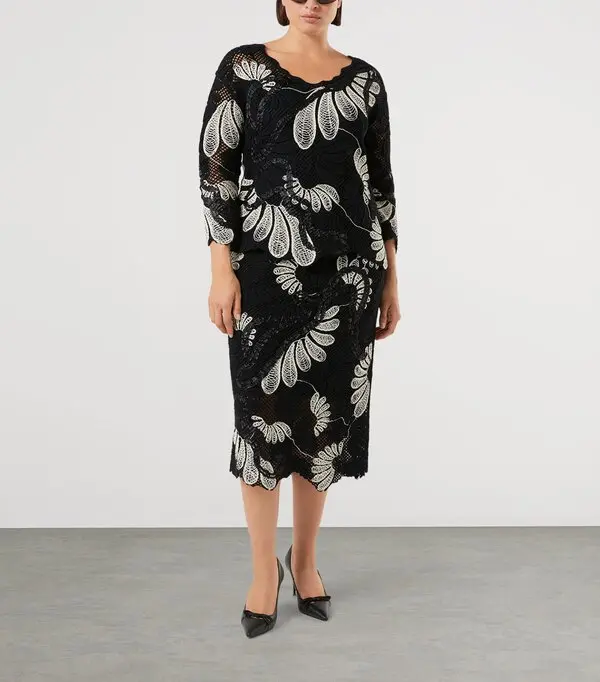Marina Rinaldi Cotton-blend Lace Midi Skirt