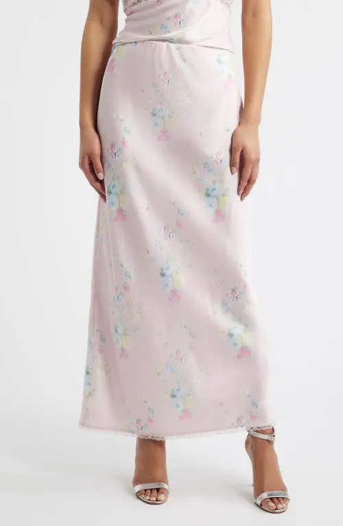 LoveShackFancy Kalo Floral Satin Maxi Skirt - Rosy Trellis