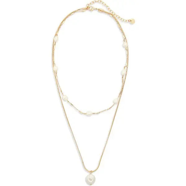 Nordstrom Freshwater Pearl Layered Pendant Necklace - White- Gold