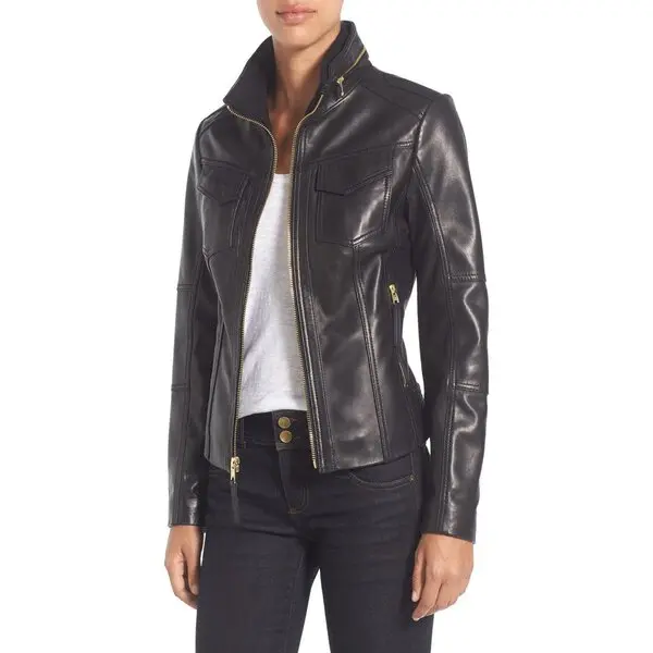 Michael Kors Front Zip Leather Jacket - Black
