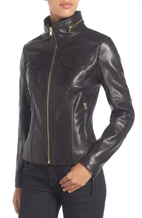Michael Kors Front Zip Leather Jacket