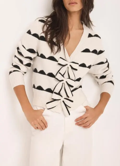 Mint Velvet Wool Blend Bow Detail Cardigan - Ivory