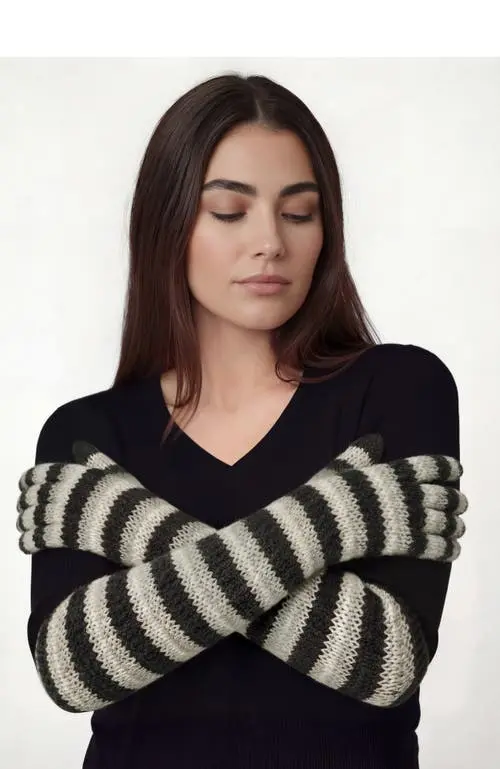Portolano Cashmere Striped Long Gloves - Black/grey