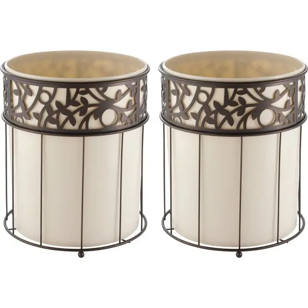 IDESIGN Metal Vine Trash Can With Insertset Of 2 - Vanilla/bronze