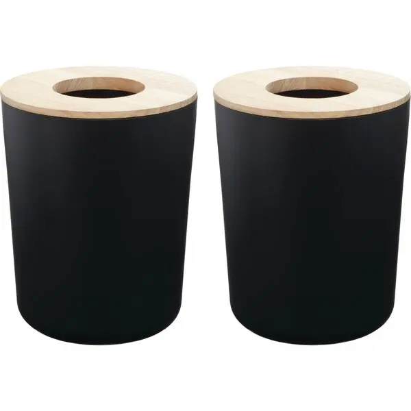 IDESIGN Small Round Bathroom Trash Canset Of 2 - Matte Black