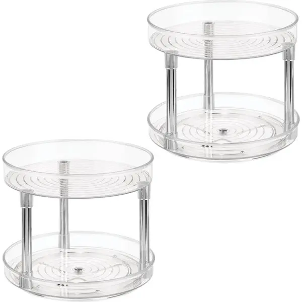 IDESIGN 9-inch Plastic 2-tier Lazy Susanset Of 2 - Clear/chrome