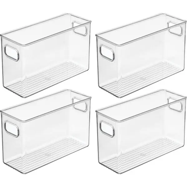 IDESIGN Set Of 4 Pantry Storage Bins With Handles - Clear