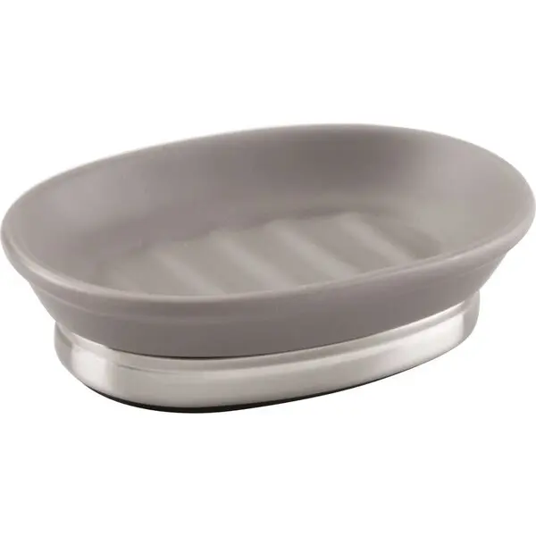 IDESIGN Ceramic Soap Dish For Bathroom Sink - Matte Gray/brushed