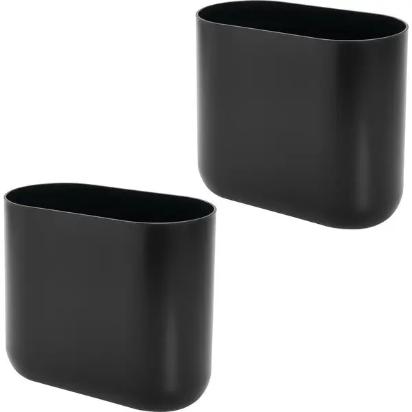 IDESIGN Small Plastic 1.9 Gallon / 7 L Oval Bathroom Trash Can, 2-pack - Black