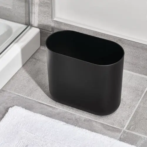 IDESIGN Small Plastic 1.9 Gallon / 7 L Oval Bathroom Trash Can, 2-pack